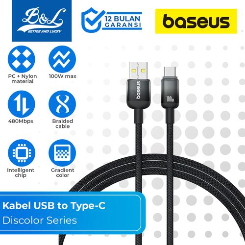 Jual BASEUS Discolor Kabel Data USB to Type-C 100W Fast Charging Braided Gradient Color - Kuning ...