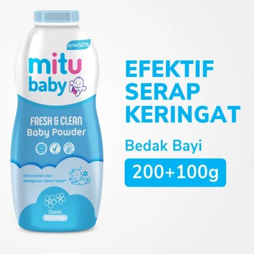 Jual mitu baby powder fresh & clean classic kemasan 200gr original 100% ...