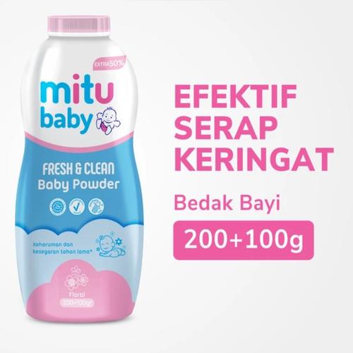 Jual mitu baby powder fresh & clean floral kemasan 200gr original 100% ...