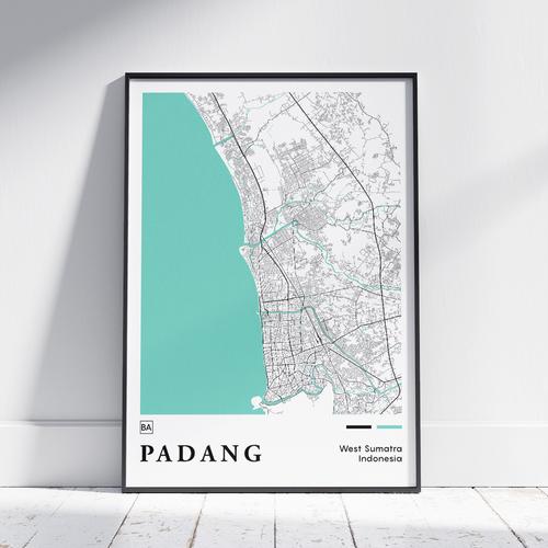 Jual Poster Peta Minimalis Kota Padang A1 A2 A3 A4 Semi Matte Pajangan ...