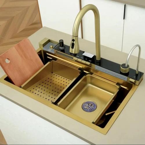 Jual KITCHEN SINK 7545 LUXURY GOLD WATERFALL PAINO KEY MODERN VIRAL ...
