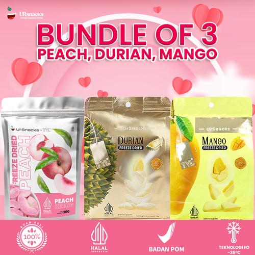 Promo URSNACKS Bundle Of 3 - Freeze Dried Peach 30gr + Freeze Dried Durian 32gr + Freeze Dried ...
