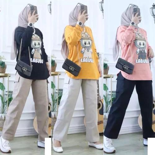 Promo Bubu Set Cargo Crinkle Printing LD 110 // Setelan Labubu // One ...