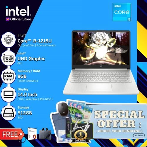 Promo HP 14 - Intel Core I3 1215 RAM 8GB 512GB SSD W11 OHS 14.0 FHD BLIT - Non Bundle, Windows ...
