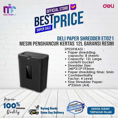 Promo Deli Paper Shredder ET021 Mesin Penghancur Kertas 12L Garansi ...