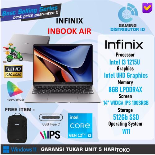 Promo Laptop Infinix Inbook Air Intel Core I3 1215U 8Gb 512Gb W11 14 ...
