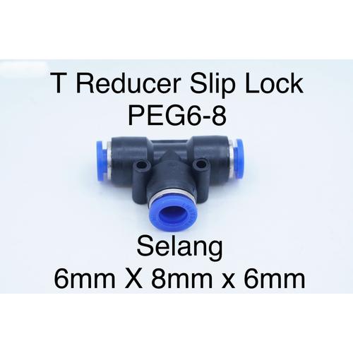 Jual PEG6-8 PEG 6-8 Konektor Sambungan Fitting T Tee Reducer Pneumatic ...