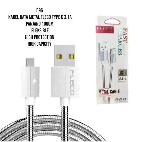 Jual D96 ORI KABEL DATA FLECO USB TIPE TYPE C KABEL BESI DATA METAL 3A ...