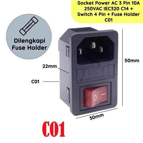 Jual Soket AC 3 in 1 with Saklar on-off Lampu Fuse Holder Power Outlet Socket Switch 3 Pin 10A ...