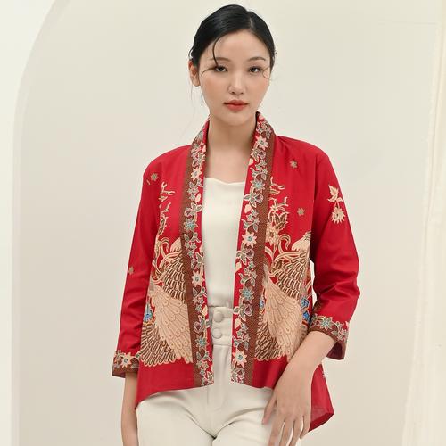 Jual Outer Luaran Batik Wanita / Batik Merah Couple / Baju Imlek Natal ...