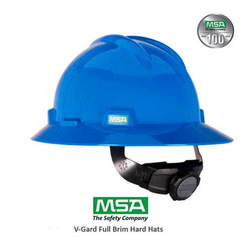 Jual MSA V-Gard Full Brim Hard Hats Blue Fas-Trac/ Helm MSA Full Brim ...