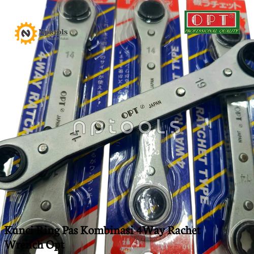 Jual Kunci Ring Pas Kombinasi 4 Way Ratchet Wrench OPT - 10 x12-13x14 ...