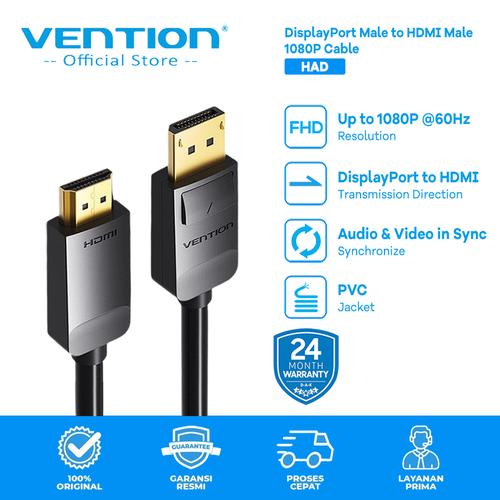 Jual Vention (HAD 1.5M) Kabel Converter Display Port (DP) Male to HDMI ...