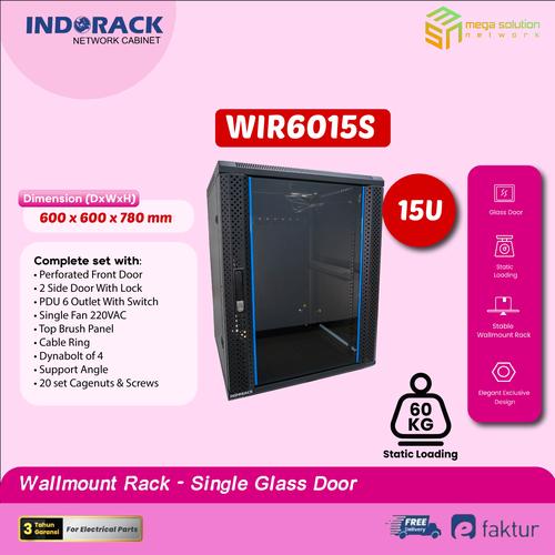 Jual Wallmount Rack Indorack WIR6015S 15U Depth 600mm Single Glass Door ...
