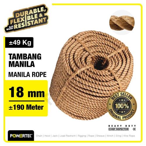 Jual TALI TAMBANG MANILA ROPE 18MM X 190M X 49KG TAMPAR DADUNG POWERTEC ...
