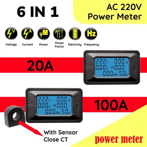 Jual Digital Watt Meter KWH 6 in 1 Power Monitor Daya Digital LCD 20A ...