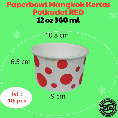 Jual Paper Bowl 12 oz 360 ml Polkadot Merah Mangkok Kertas Food Grade ...