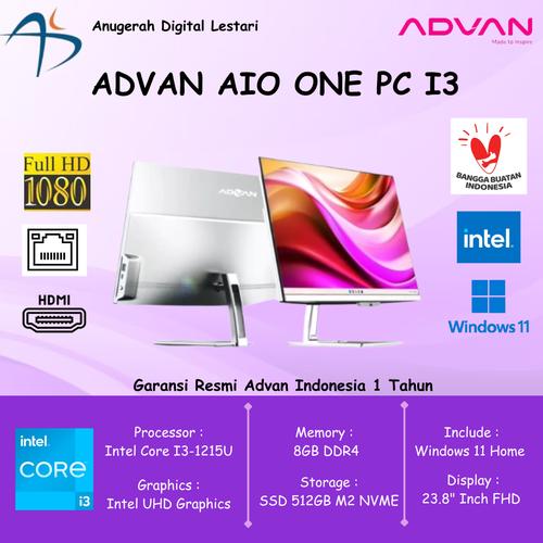 Promo Advan One PC AIO Core i3-1215U 8GB SSD 512GB W11 Home 23.8"FHD - 8/512 NVME Cicil 0% 3x ...