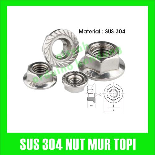Jual SUS 304 Flange Nut M4 M5 M6 M8 Stainless steel cap mur topi nekel ...