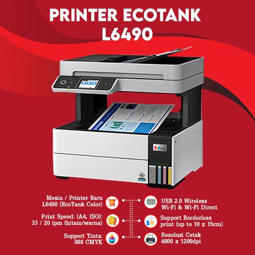 Promo Printer Epson EcoTank L 6490 Wireless Print Scan Copy Duplex Fax ...