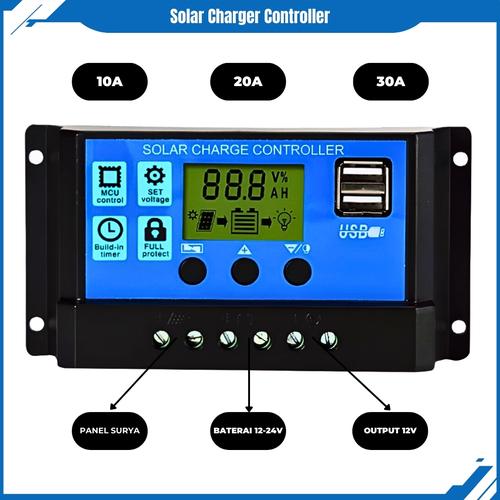 Jual Solar Charge Controller LCD LED Display Solar PWM 12V/24V 10A 20A 30A - Biru, 10 - Kota ...