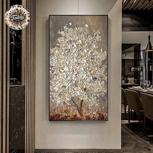 Promo Lukisan dinding ruang tamu pohon sillveer betekstur modern art ...