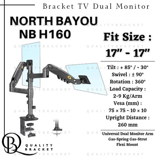 Jual NB NORTH BAYOU H160 Braket Dual Monitor 17-27 inch Display Flexi ...