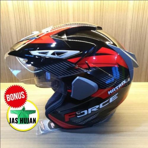 Promo FORCE Matrix Helm Half Face Double Visor Original SNI - Red White ...