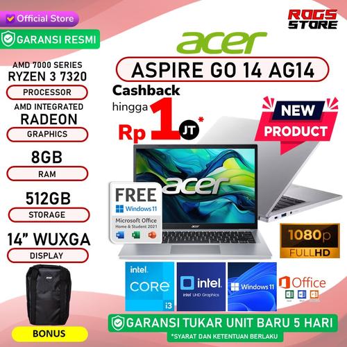 Promo ACER ASPIRE GO 14 AG14 21P AMD RYZEN 3 7320U 8GB 512GB SSD W11 ...