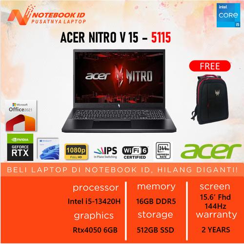 Jual ACER NITRO V 15 I5 13420H RTX4050 6GB/ 16GB 512GB W11+OHS 15.6FHD 144HZ IPS 2YR+ADP BLK ...