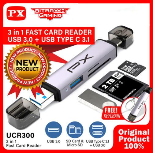 Jual Card Reader PX - UCR300 - USB Type C 3,1 + USB 3.0 Card Reader ...