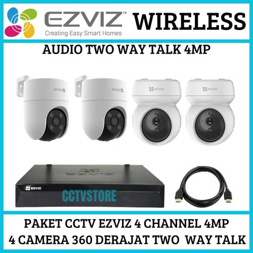 Jual paket cctv ezviz ip camera nvr 4 channel 4 kamera 4mp 2mp two way ...