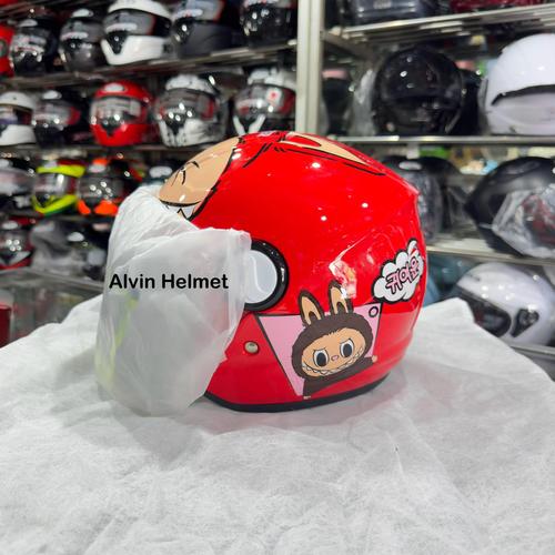 Jual Helm Anak Tanggung JPN Kids Motif Labubu Merah / JPN Kids Karakter ...