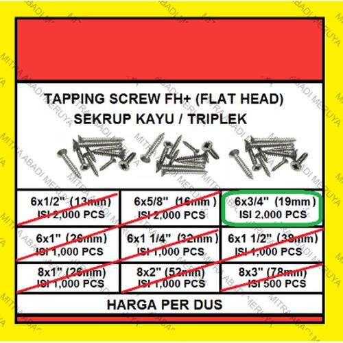 Jual Sekrup Kayu Sekrup Tapping Screw FH 6 x 3/4" (19 mm) 1 DUS - Kota ...
