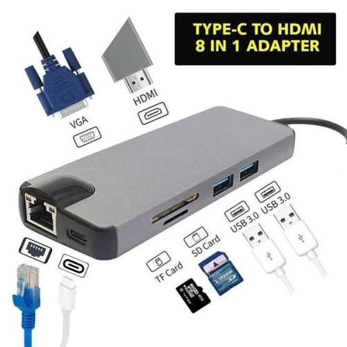 Jual HUB USB TYPE C 8IN1 Multiport 8 IN 1 Adaptor USB C To HDMI VGA LAN ...