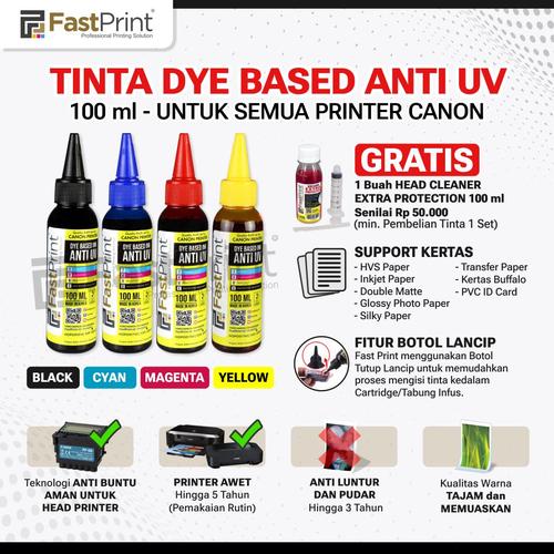 Jual Tinta Dye Based Anti UV 100ML Printer Canon Ink Refill 1 Set - 250 ...