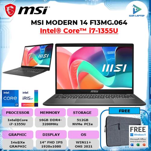 Promo LAPTOP MSI MODERN 14 INTEL CORE I7 1355U 16GB RAM 512GB SSD 14.0 ...