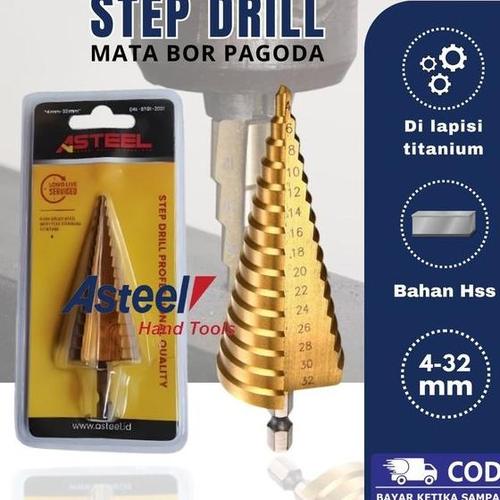 Jual Ready Stock Mata Bor Pagoda Step Cone Drill Hss 4 32 Mm Titanium ...