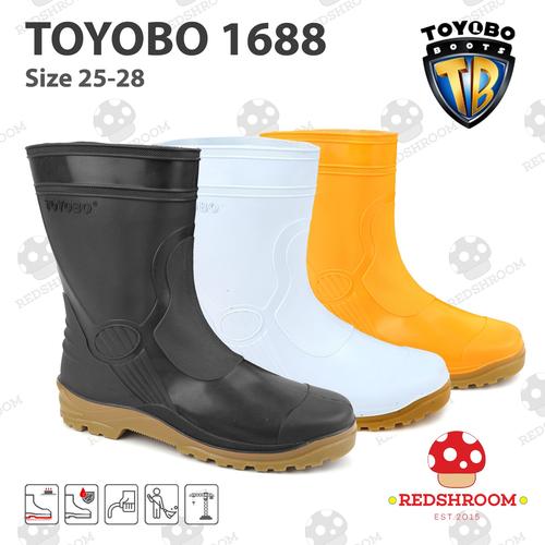 Jual sepatu boots Pendek Toyobo 1688 Putih Kuning Karet Lokal Anti Air ...