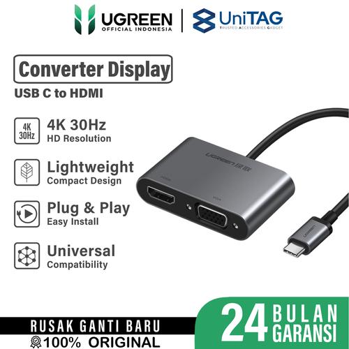 Promo UGREEN Kabel Converter USB C to HDMI Male Female VGA TV Proyektor Converter For Macbook ...
