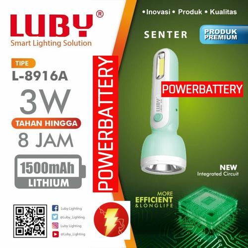 Jual Senter Luby L-8916A 3W LED Rechargeable Torch 1500mAh Lithium Senter Cas Handlight LED 8 ...