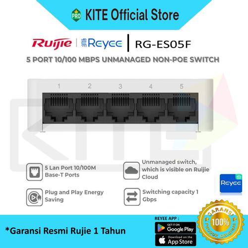 Jual RUIJIE REYEE RG-ES05F 5 PORT 10/100 MBPS UNMANAGED NON-POE SWITCH PLASTIC CASE - Kota ...
