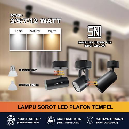 Jual Lampu Sorot LED Tempel Plafon Spotlight 3 Watt 7 Watt Fitting E27 MR16 - MR16 Putih, 7W ...