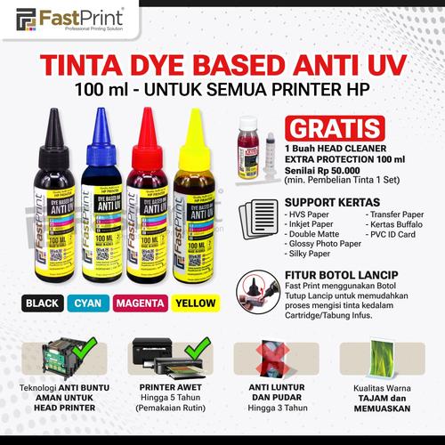 Jual Fast Print Tinta Printer Refill Dye Anti UV HP 1 Set - 100 ML ...