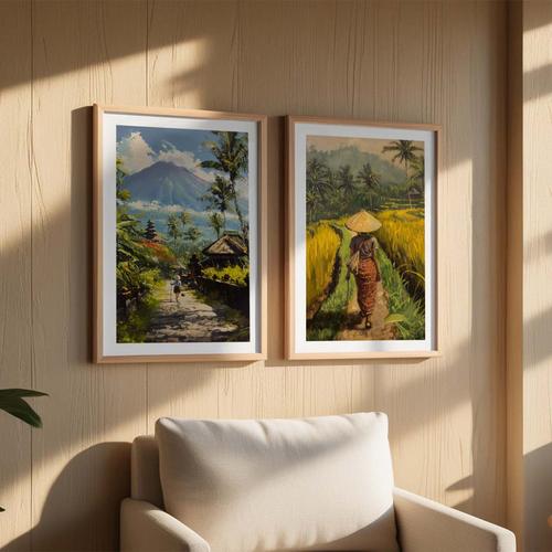 Jual Lukisan Pemandangan Alam Sawah Bali, Bali Nature and Culture Art ...