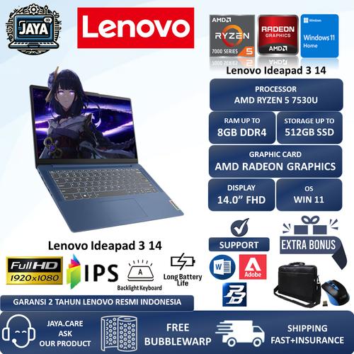 Jual Laptop Gaming Lenovo Ideapad 3 14 AMD Ryzen 5 7530U 8GB 512GB SSD ...