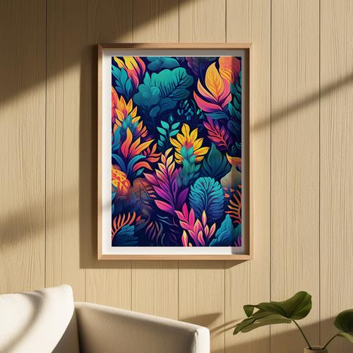 Jual Poster bingkai kayu estetik lukisan print Floral tropical ...