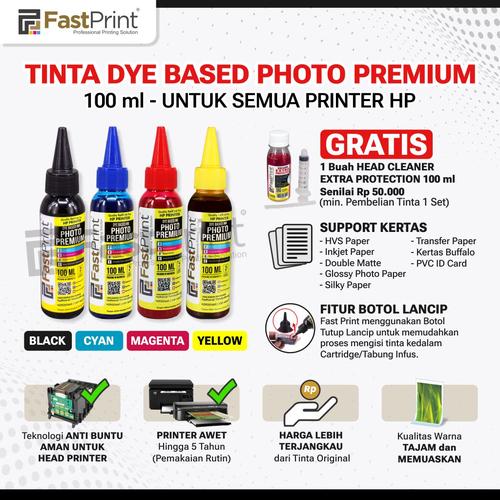 Jual Tinta Dye Based Photo Premium HP 1 Set - 4 Warna - 100 ML - 250 ML ...