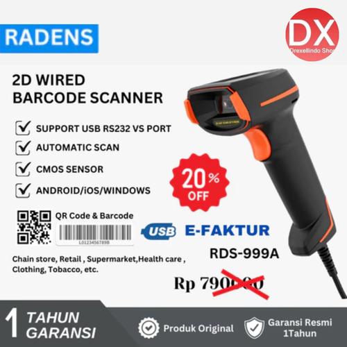 Jual 2D BARCODE SCANNER E-FAKTUR RADENS RDS-999A USB AUTO SCAN (QR Code ...