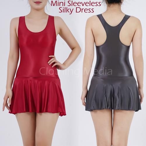 Jual Baju Silky Mini Dress Wanita Tipis Tanpa Lengan Halus Elastis ...